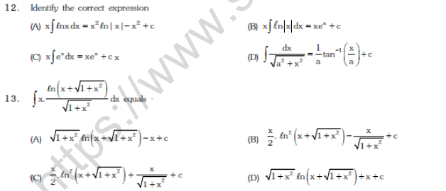JEE Mathematics Indefinite Integrals MCQs Set B with Answers